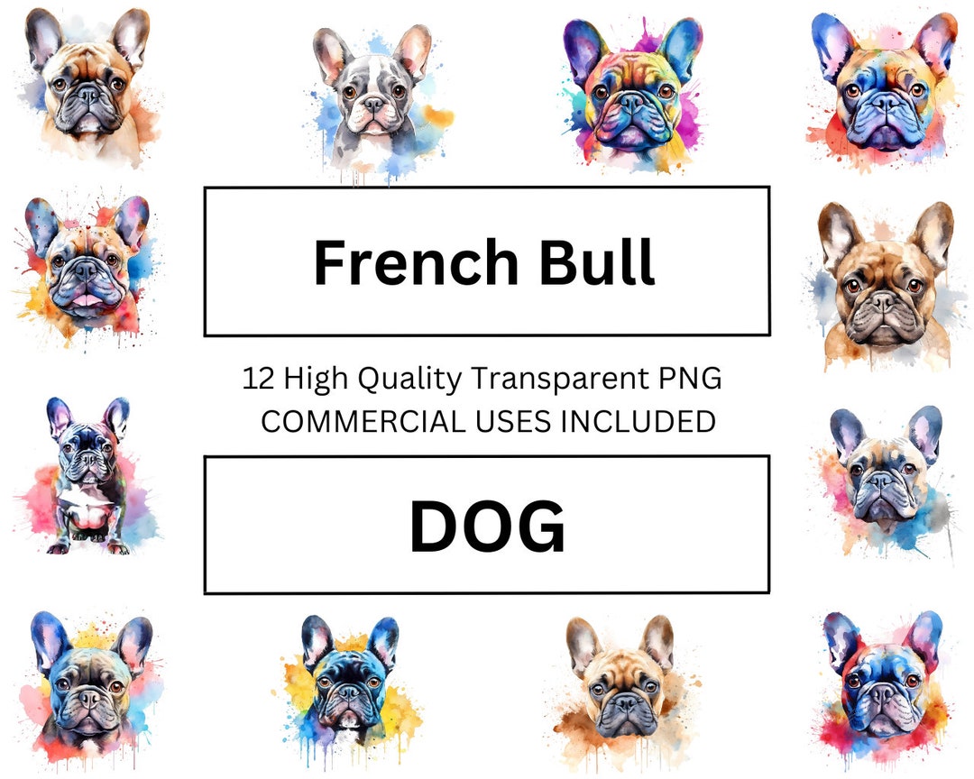 Adorable French Bulldog Dog Face Clip Art, Watercolor Dog Face Clipart ...