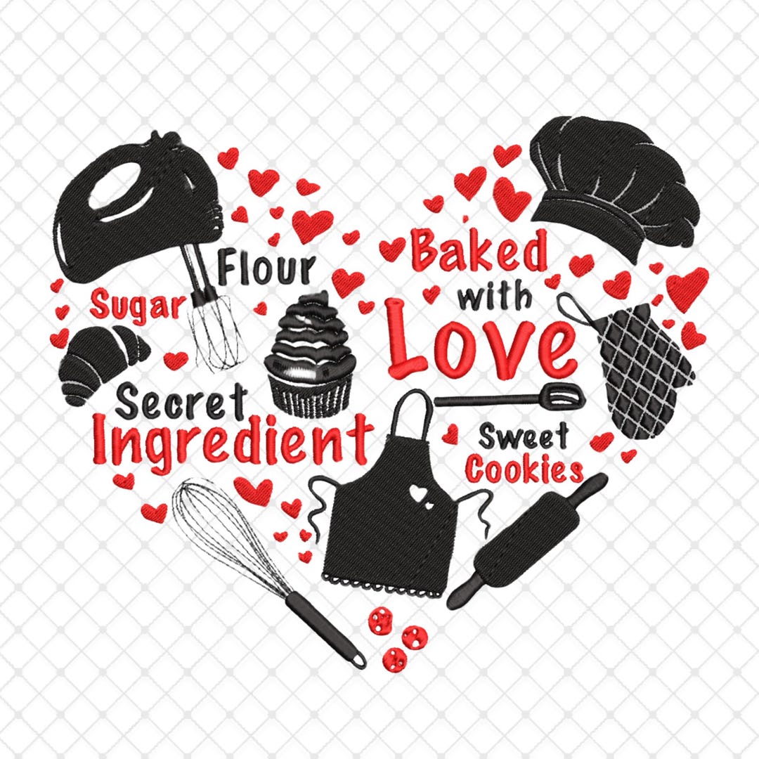 Kitchen Machine Embroidery Design, Cooking Heart Embroidery File ...