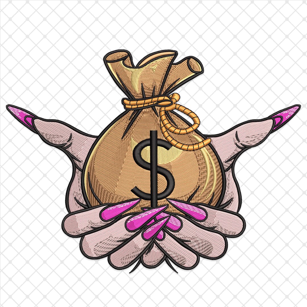 Money Bag Embroidery Design, Money Bag Machine Embroidery File, Dollars ...
