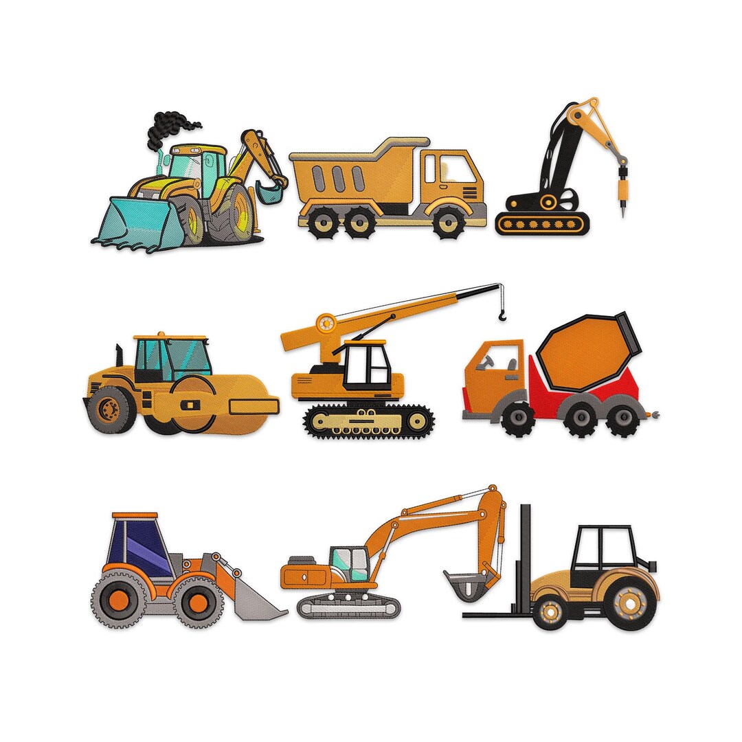 Construction Machines Embroidery Designs. Heavy Equipment Machine ...