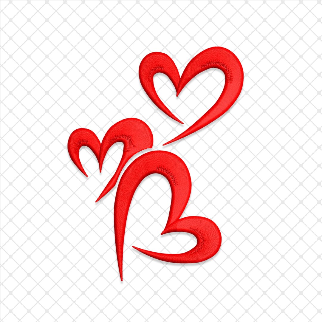 Red Heart Trio Embroidery Design, Romantic Machine Embroidery Pattern ...