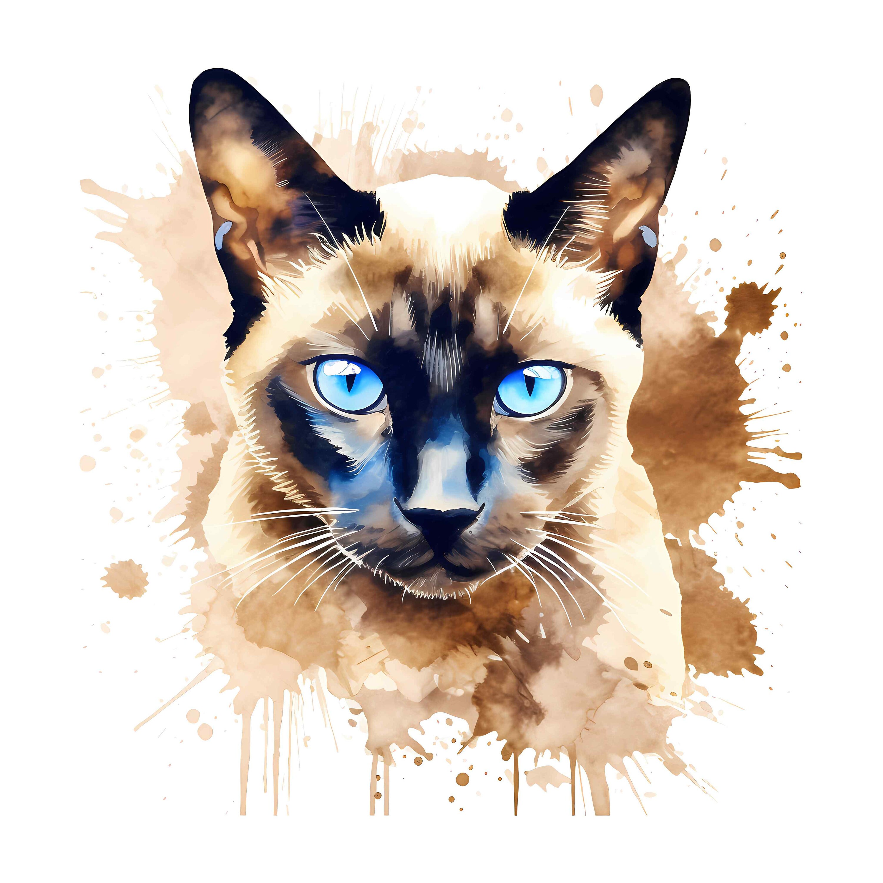 Siamese Cat Clipart Watercolour Cute Siamese Blue Cat Face - Etsy