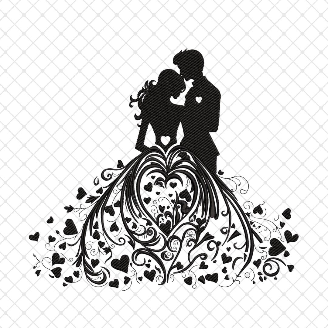 Romantic Couple Embroidery Design, Heart Motif and Swirling Machine ...