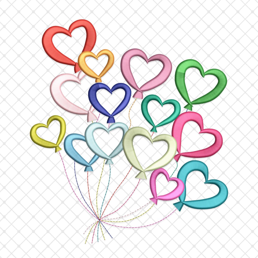Colorful Heart Balloons Embroidery Design, Valentines Day Embroidery ...