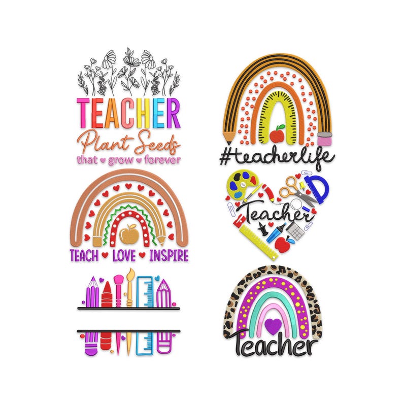 Teacher Embroidery Designs. Teacher Rainbow Embroidery Designs. Gifts ...