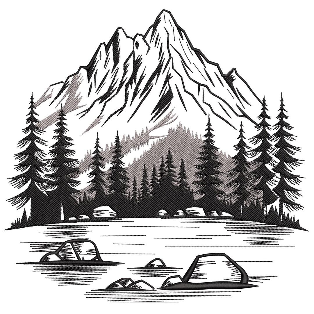 Mountain Landscape Embroidery Design, Colorful Landscape Machine ...