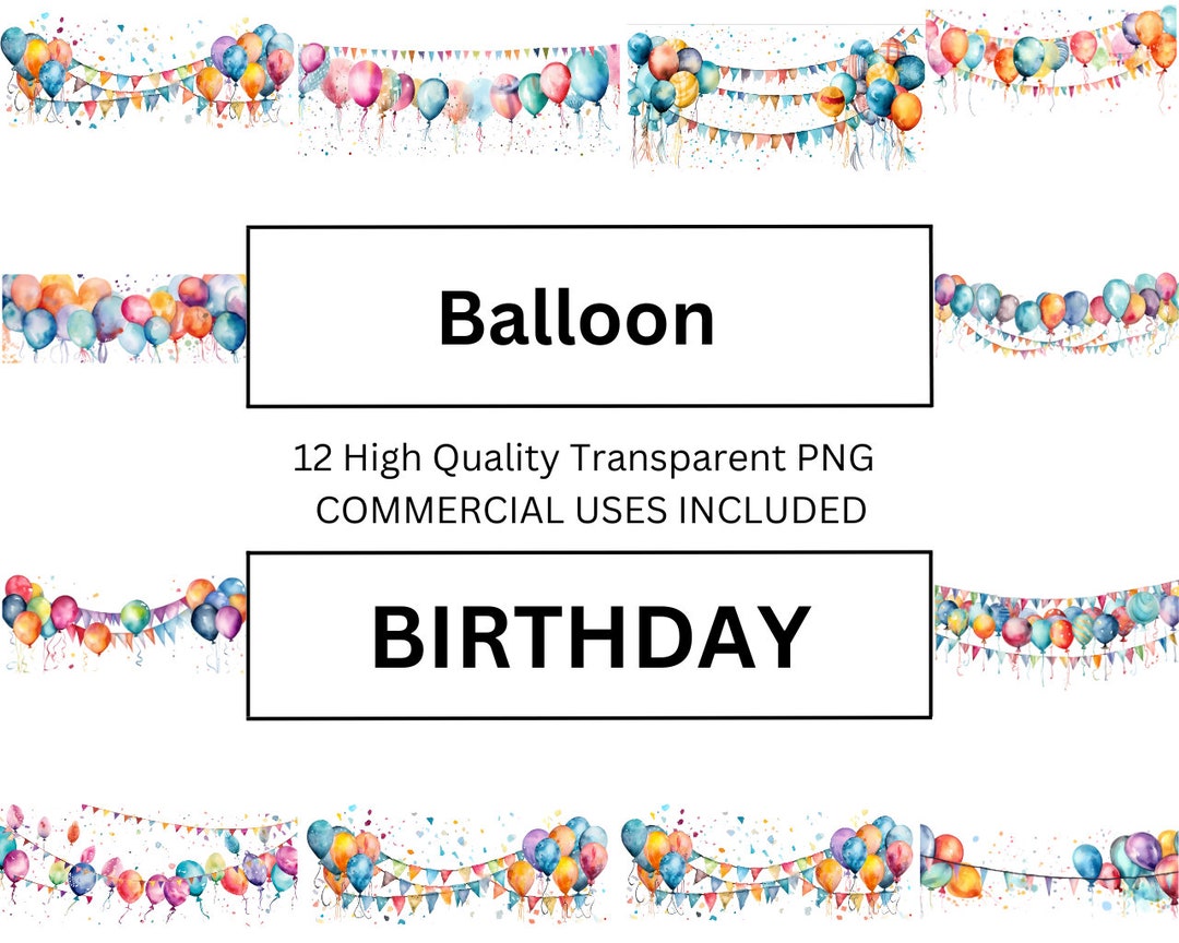 Birthday Balloon Clipart, Watercolor Birthday Banner Illustration ...