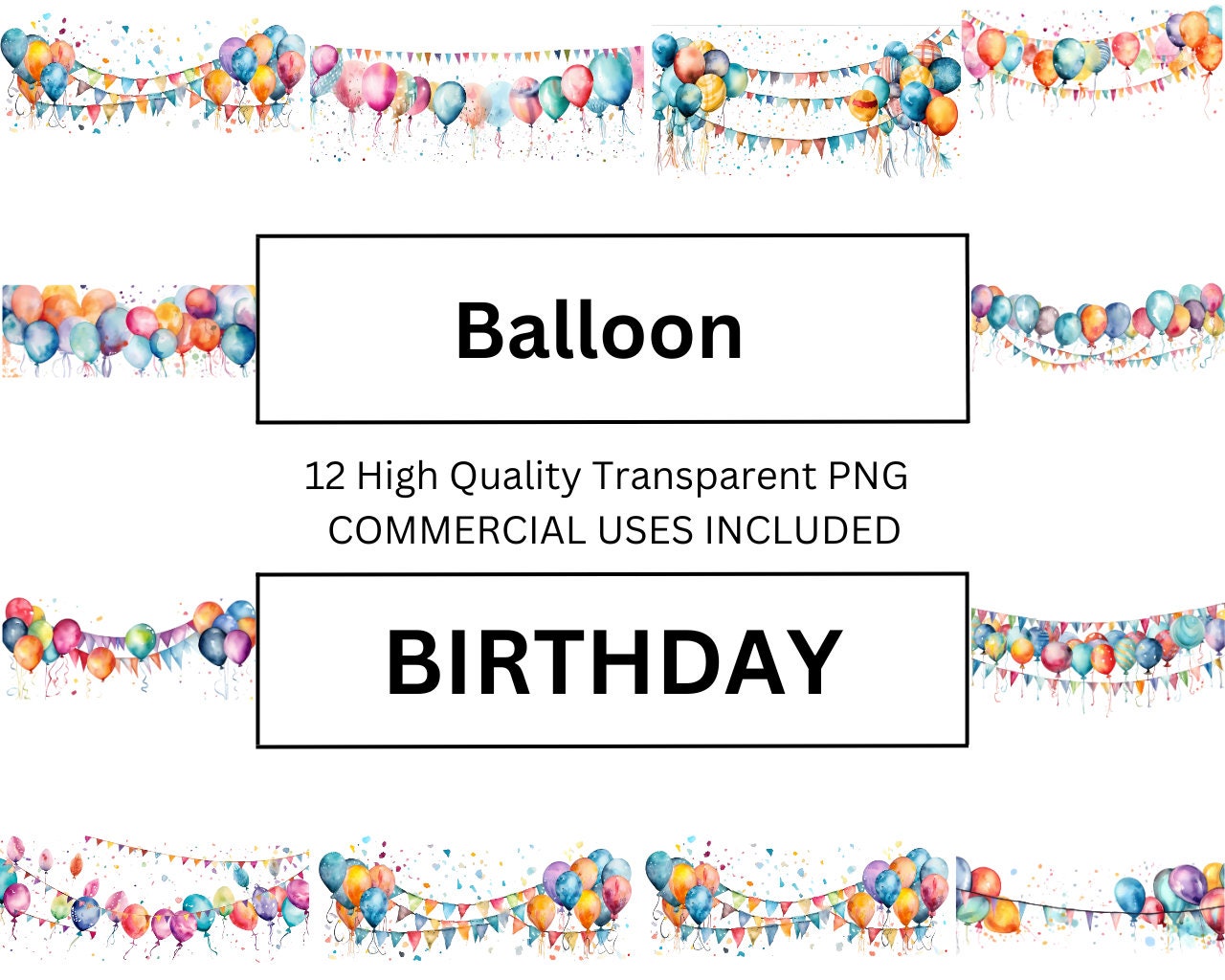 Birthday Balloon Clipart, Watercolor Birthday Banner Illustration ...