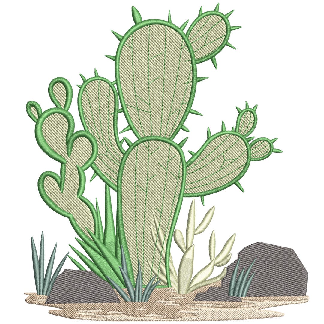 Vibrant Cactus Garden Embroidery Design, Cactus Machine Embroidery File ...