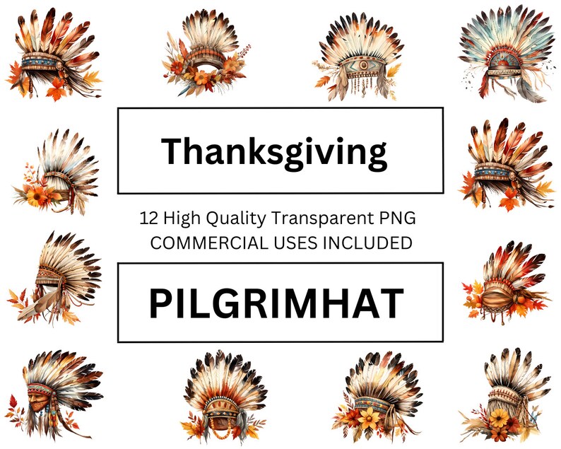 Pilgrim Symbols Hat Clip Art, Watercolor Thanksgiving Symbols ...