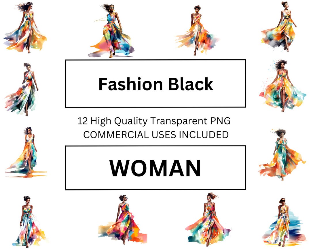 African American Women Clipart, Watercolor Elegant Black Woman Fashion ...