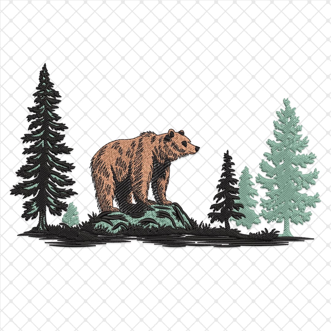 Bear Line Art Embroidery Design, Minimalist Bear Machine Embroidery ...