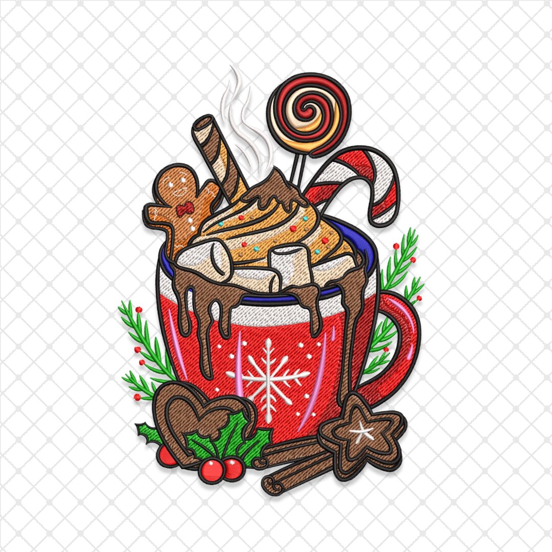 Festive Hot Cocoa Embroidery Design, Christmas Chocolate Embroidery ...