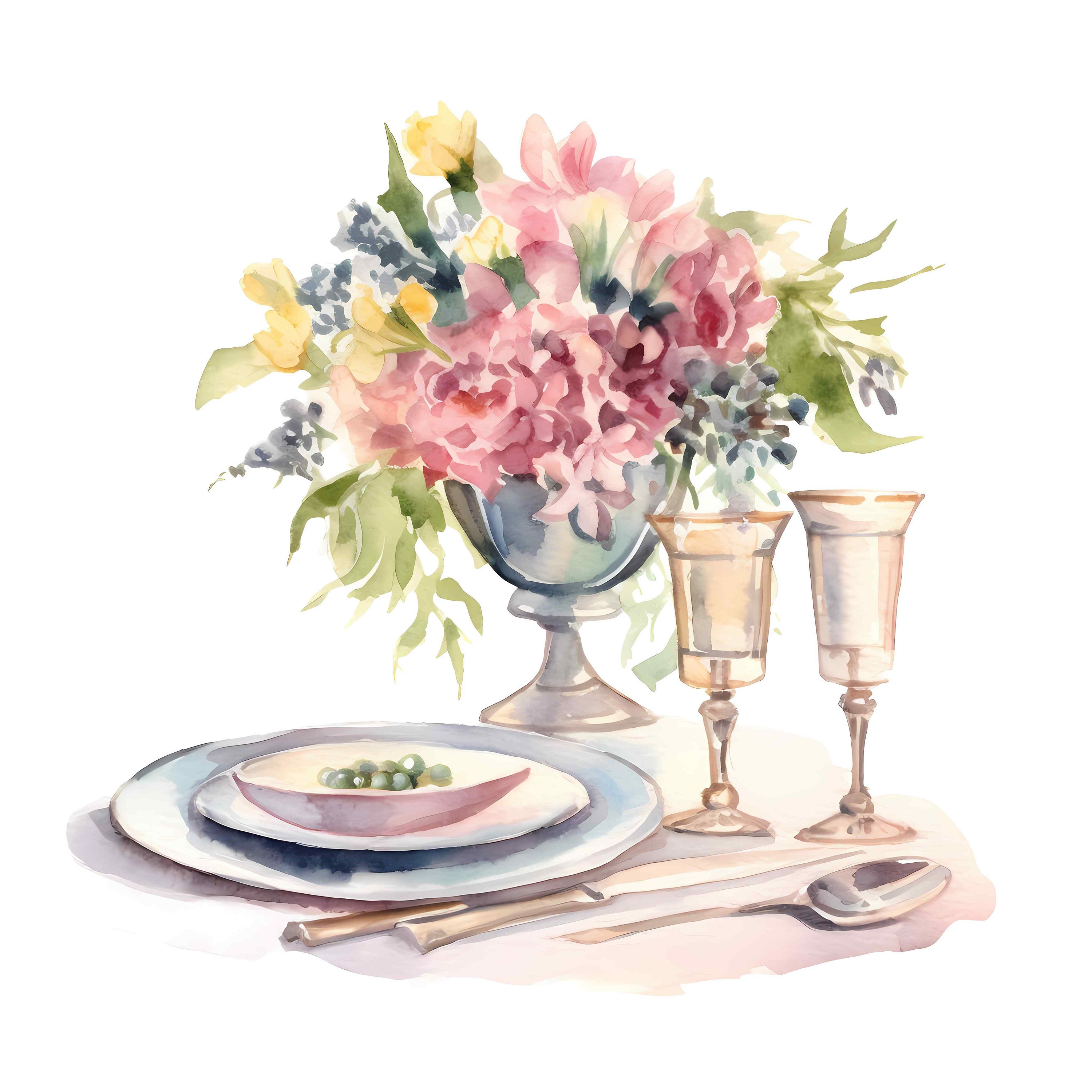 Wedding Table Clipart Watercolor Wedding Table Setting - Etsy