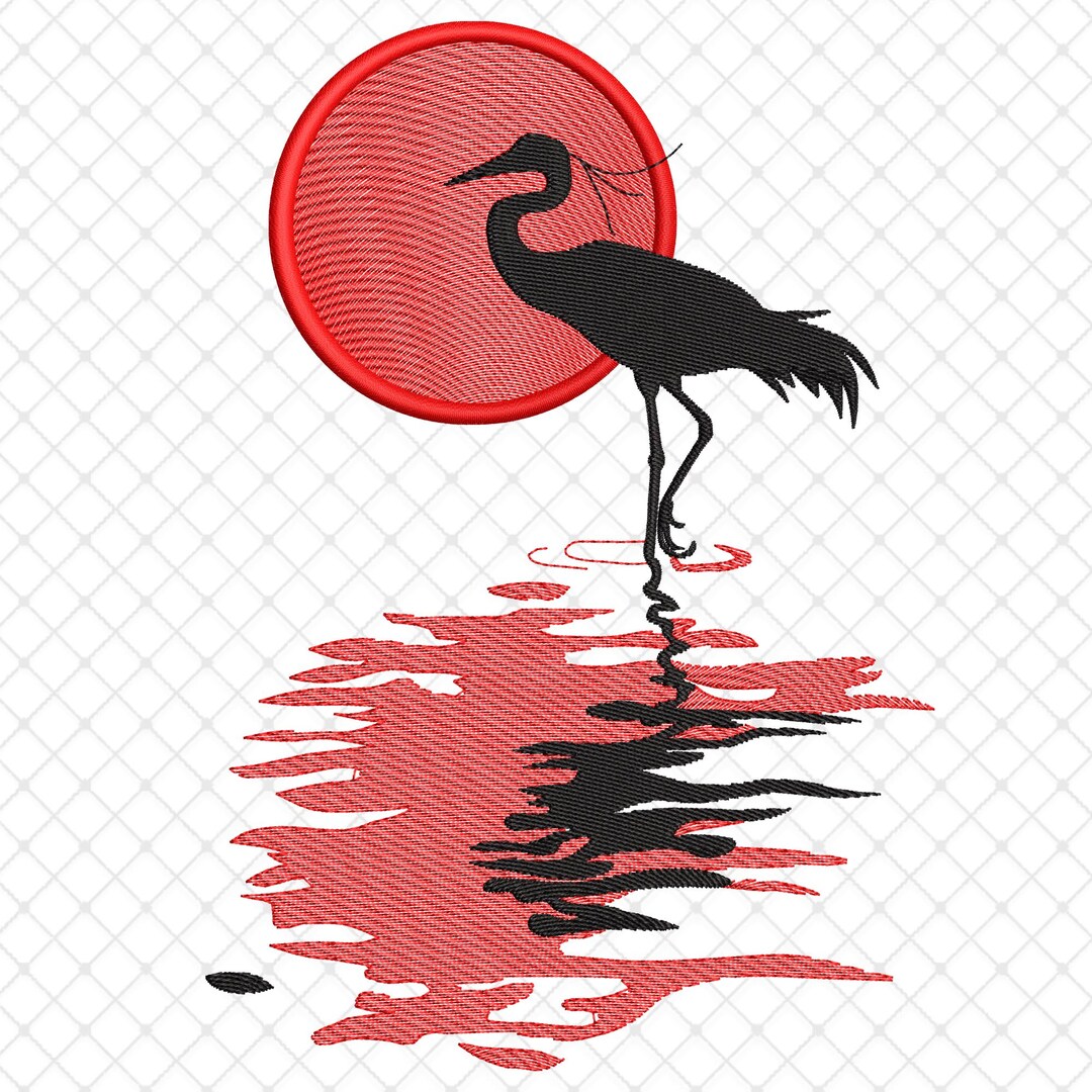 Crane Reflection Embroidery Design, Crane Bird Machine Embroidery File ...