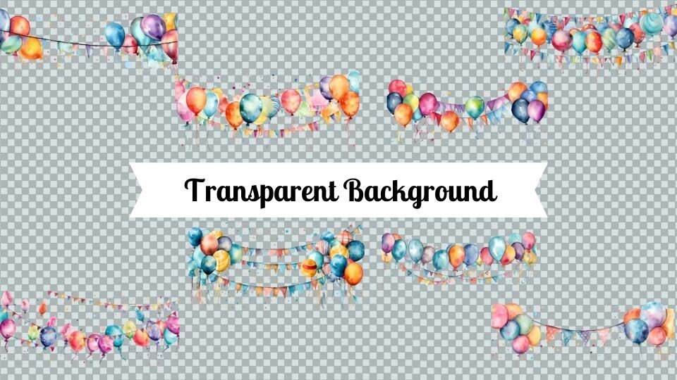 Birthday Balloon Clipart, Watercolor Birthday Banner Illustration ...