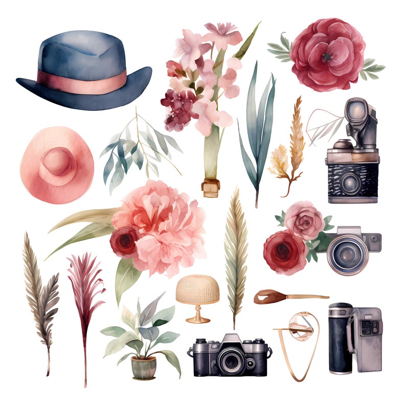 Wedding Photo Booth Props Clipart Set Watercolor Wedding - Etsy