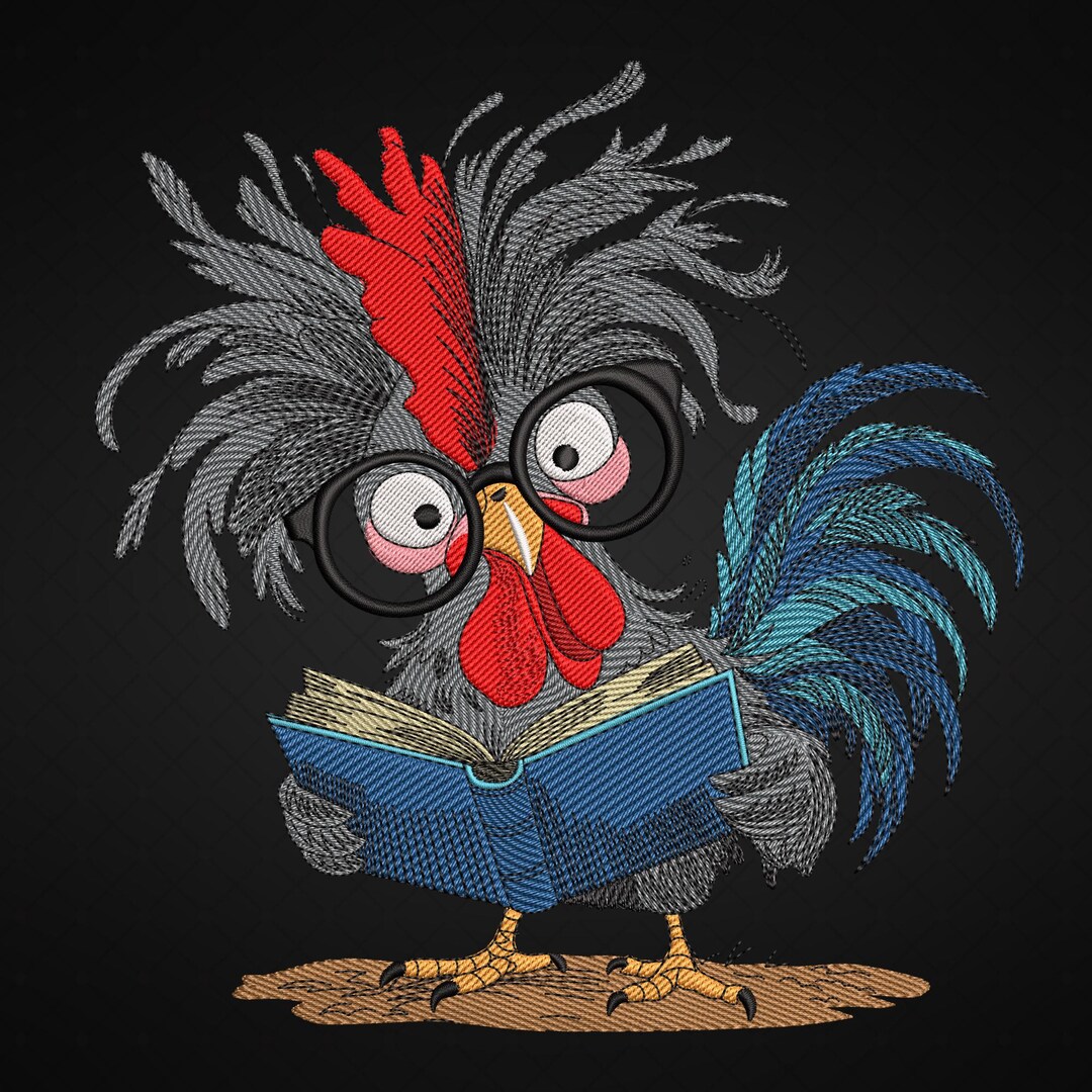 Chicken Reading Books Embroidery Design, Funny Crazy Chicken Machine ...