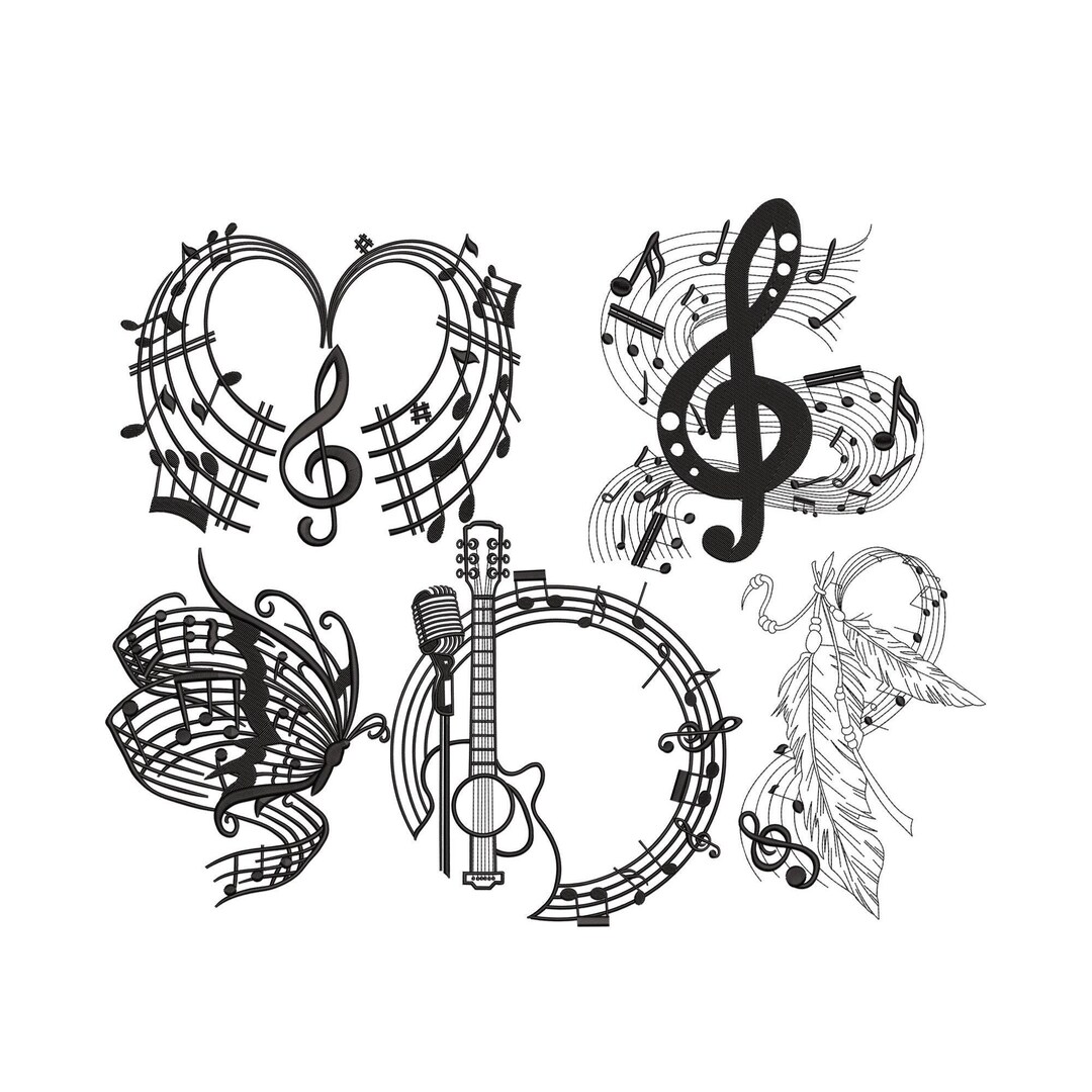 Music Love Heart Embroidery Designs, Feather Machine Embroidery Designs ...