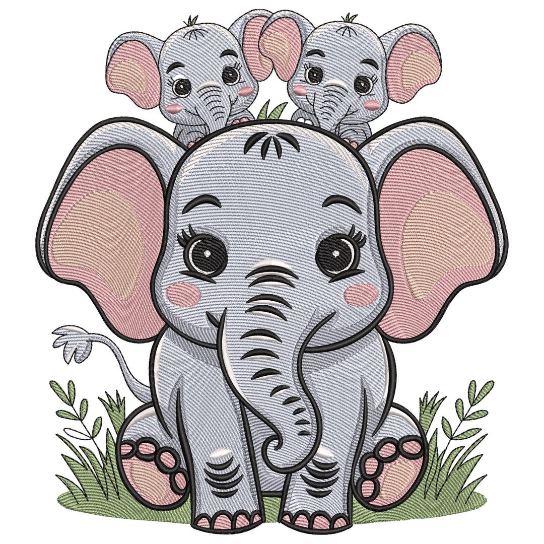 Mother and Baby Elephants Embroidery Design, Safari Machine Embroidery ...