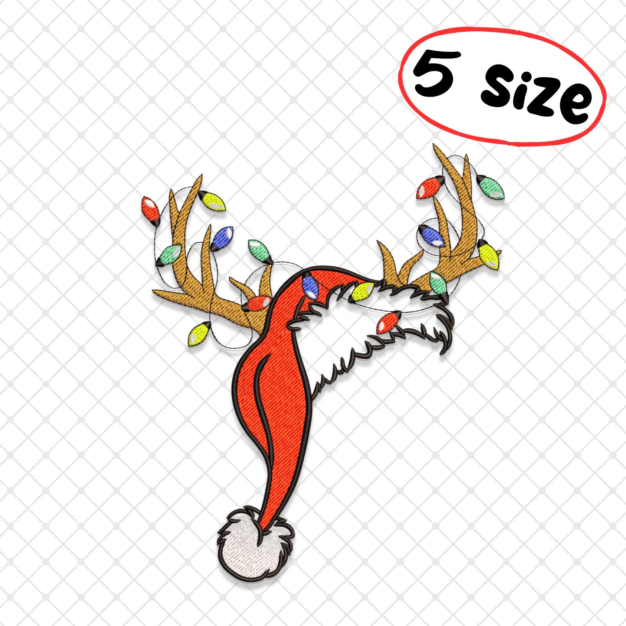 Santa Hat Antlers Embroidery, Reindeer Antlers With Christmas Lights ...
