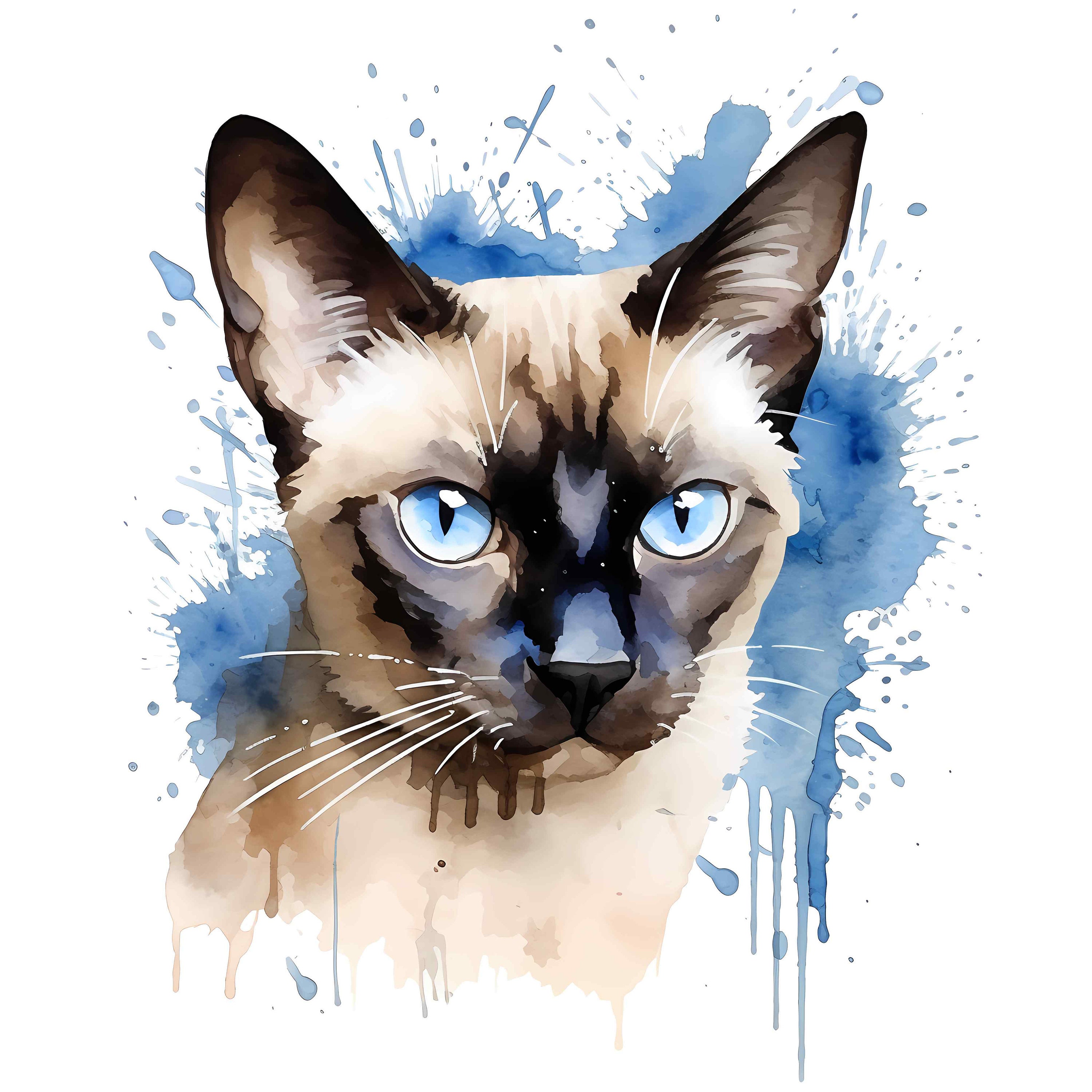Siamese Cat Clipart Watercolour Cute Siamese Blue Cat Face - Etsy