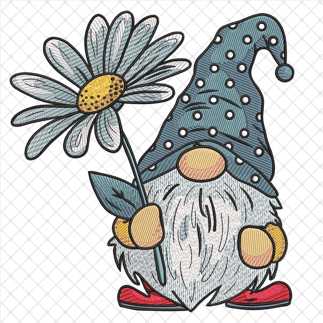 Gnome With a Daisy Embroidery Design, Gnome Machine Embroidery, Gnome ...