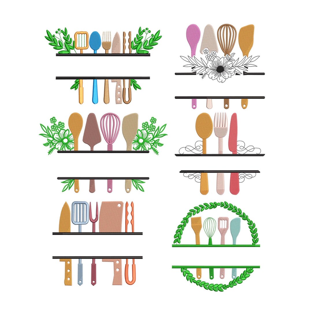 Kitchen Split Frame Embroidery. Kitchen Utensils Split Monogram ...