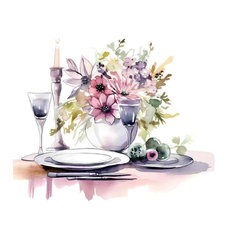 Wedding Table Clipart Watercolor Wedding Table Setting - Etsy