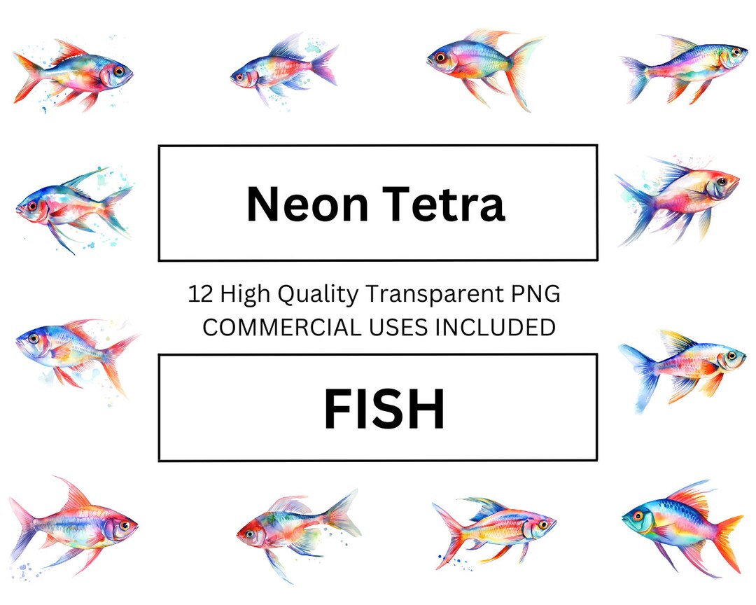 Radiant Neon Tetra Fish Clip Art, Watercolor Fish Illustration High ...