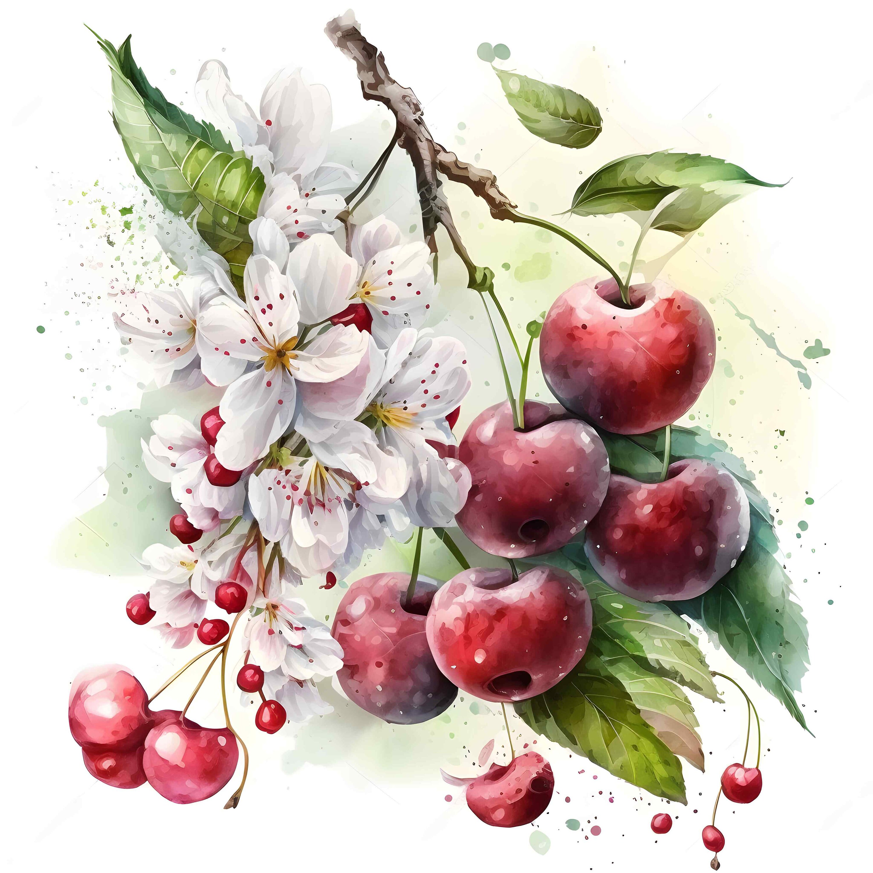 Watercolor Cherry Blossom Clipart, Summer Fruits Clipart, Spring Cherry ...