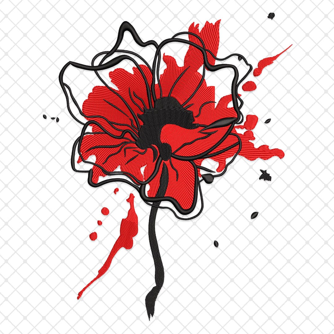 Poppy Machine Embroidery Design, Floral Machine Embroidery Pattern, Red ...