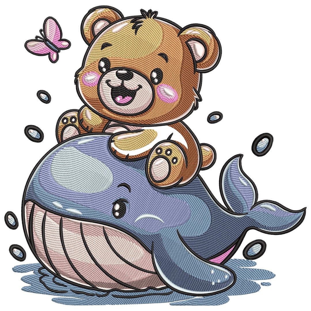 Teddy Bear With Whale Embroidery Design, Baby Teddy Bear Embroidery ...