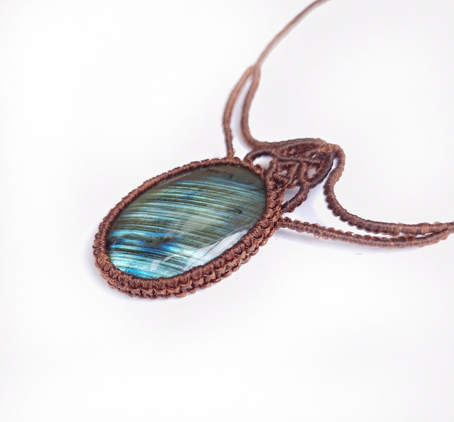 Labradorite Macrame Gemstone Necklace, Macrame Crystal Pendant ...