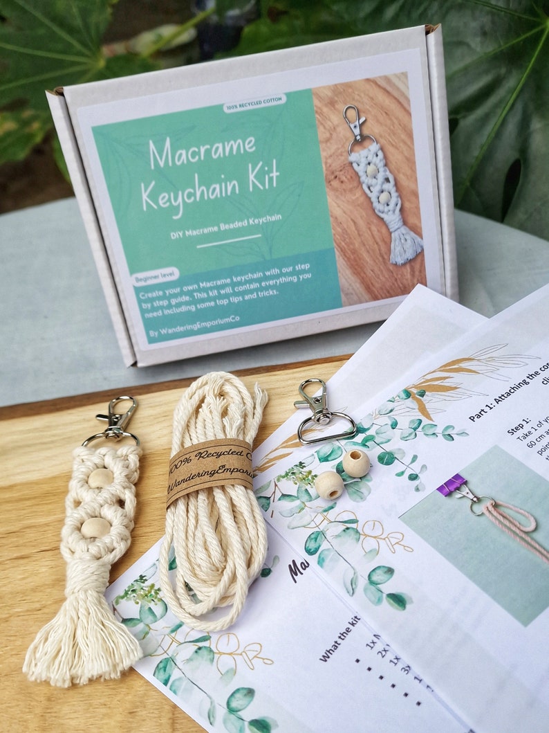 Macrame DIY Keychain Kit, Make Your Own Macrame Keyring, Easy Home ...