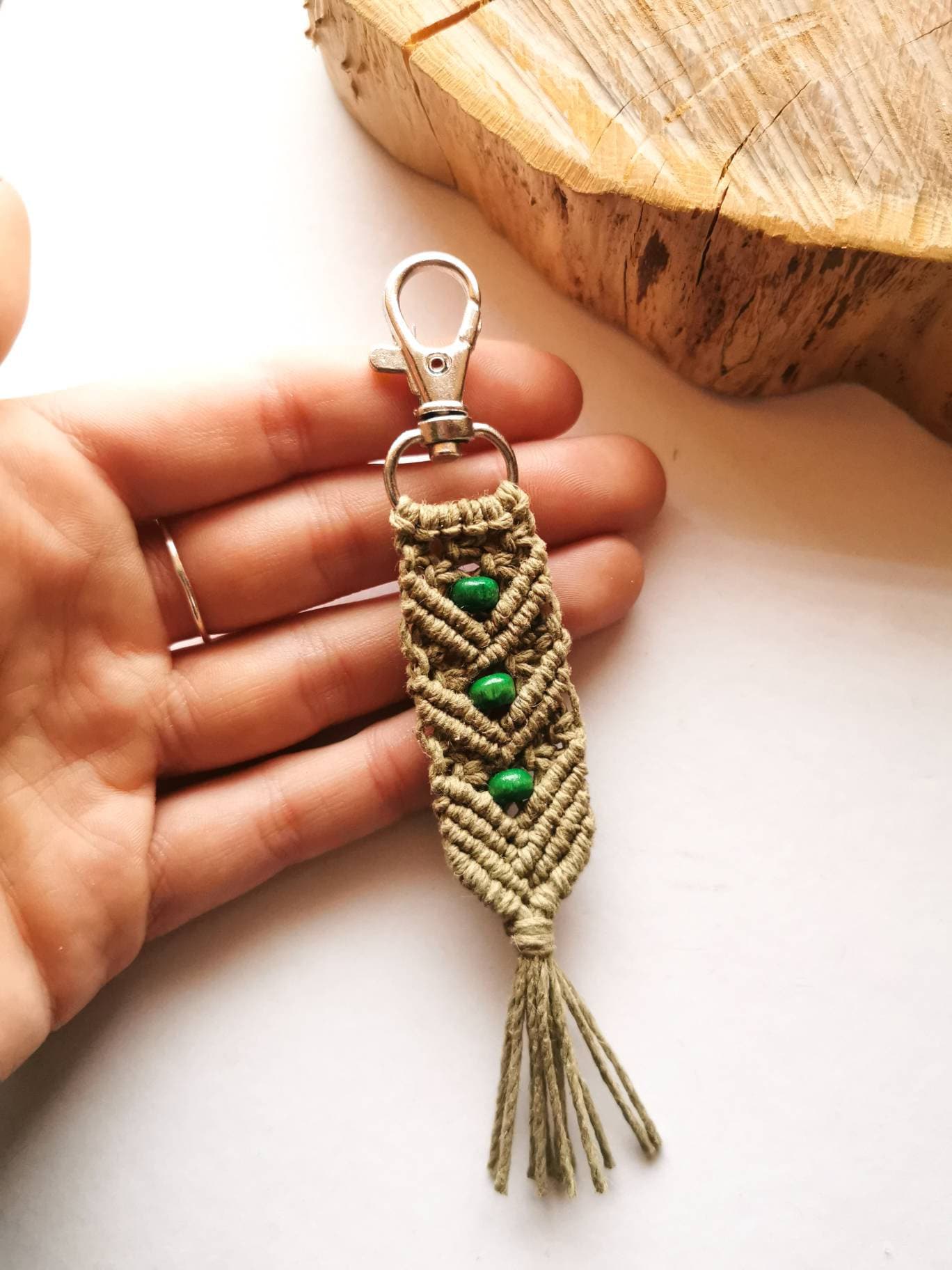 Hemp macrame keychain hand woven bag charm sustainable gift | Etsy