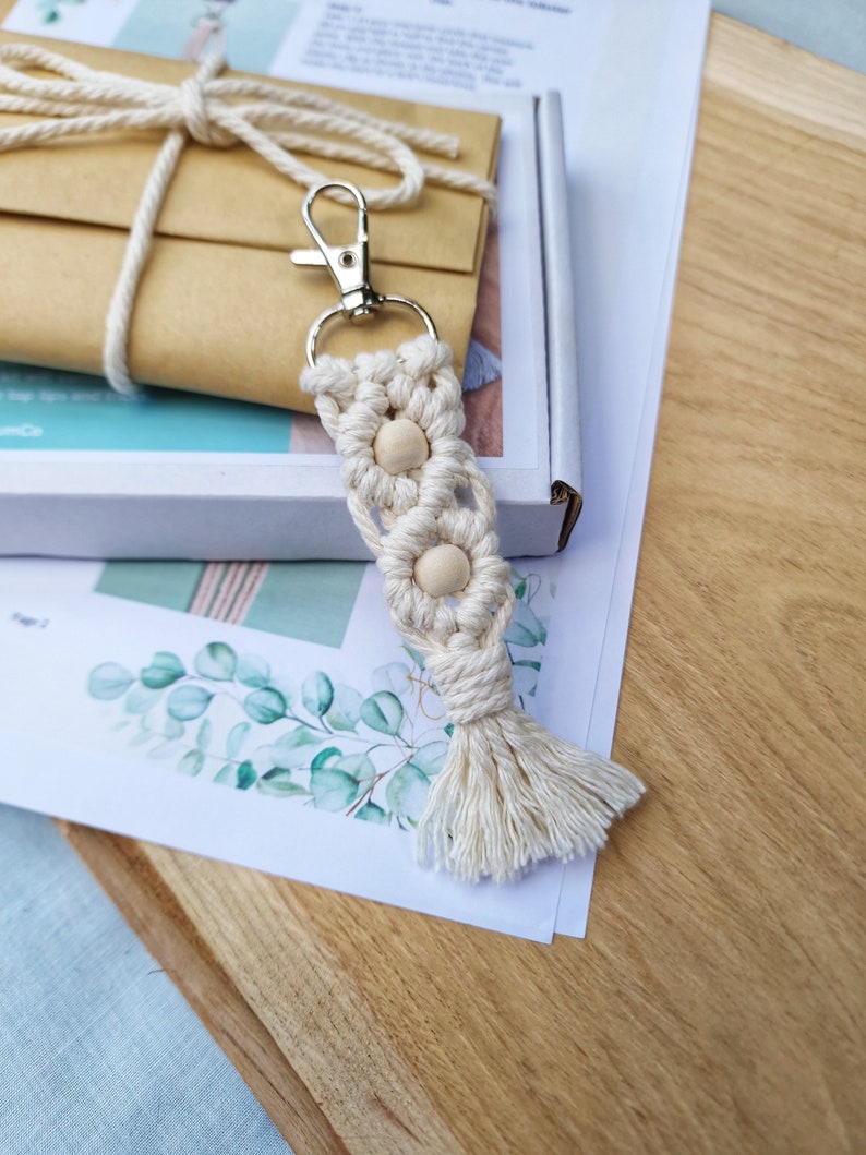 Macrame DIY Keychain Kit, Make Your Own Macrame Keyring, Easy Home ...