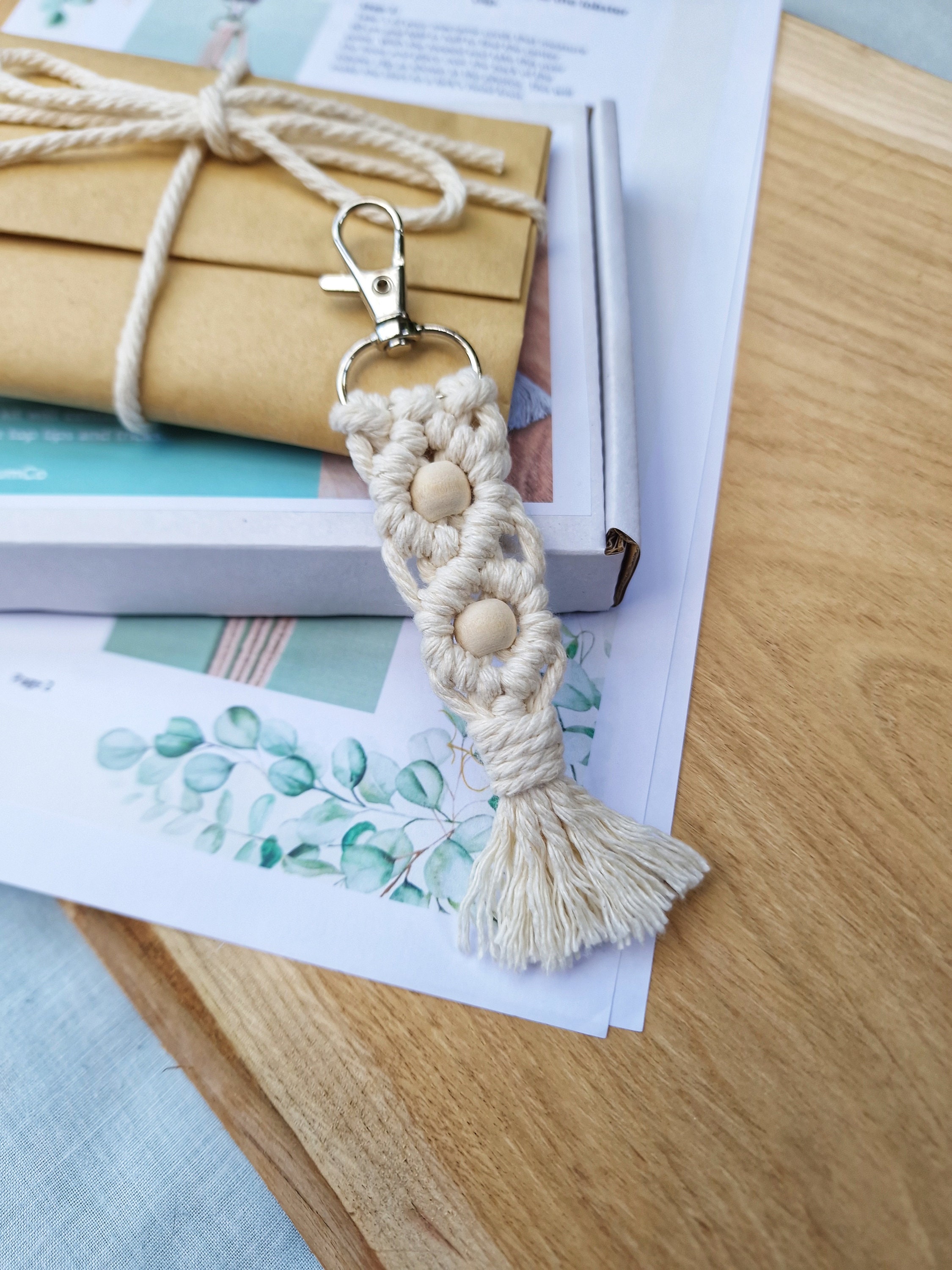 Macrame DIY Keychain Kit, Make Your Own Macrame Keyring, Easy Home ...