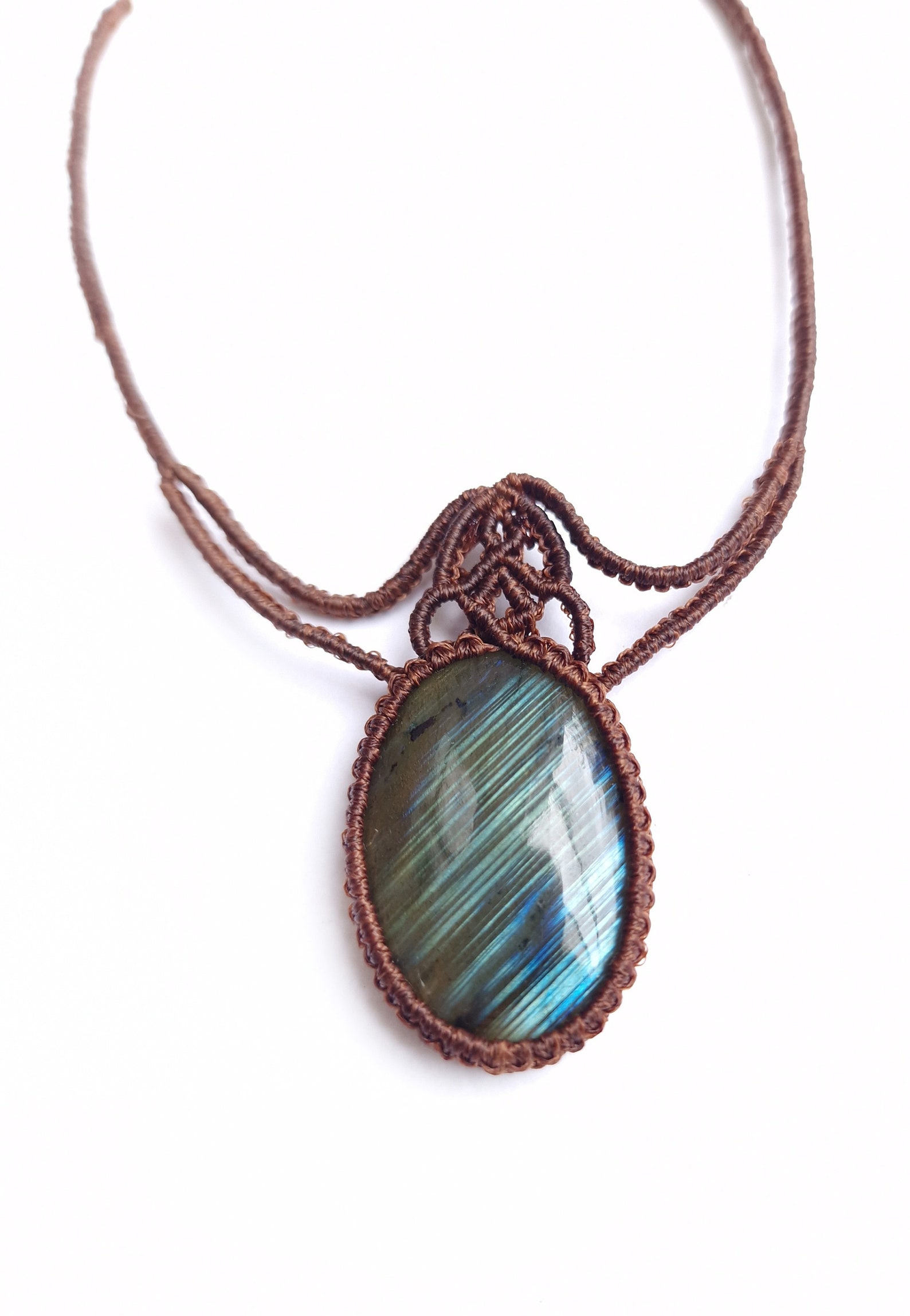 Labradorite Macrame Gemstone Necklace, Macrame Crystal Pendant ...