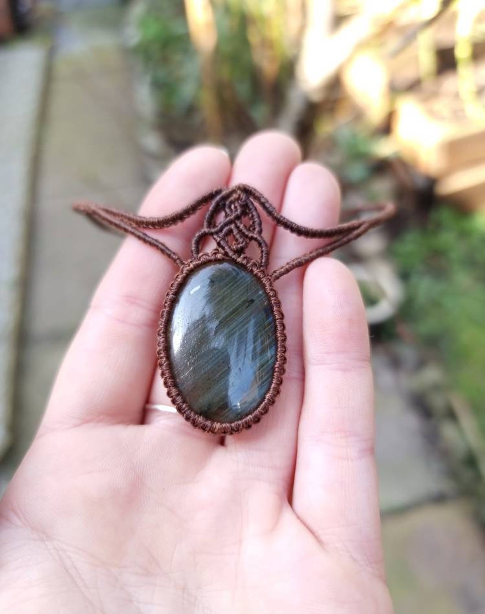 Labradorite Macrame Gemstone Necklace, Macrame Crystal Pendant ...