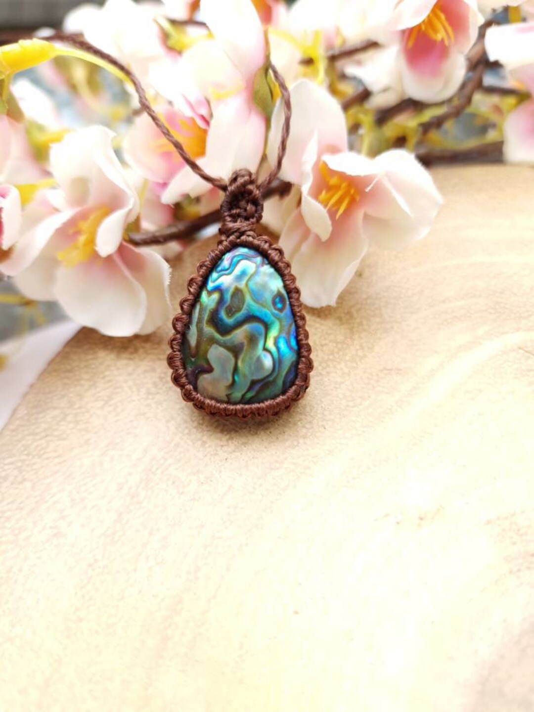 Abalone Shell Macrame Necklace, Macrame Pendant, Eco-friendly ...