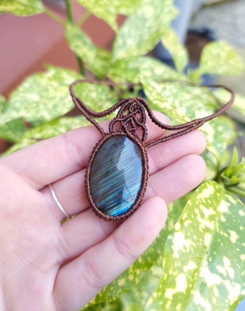 Labradorite Macrame Gemstone Necklace, Macrame Crystal Pendant ...