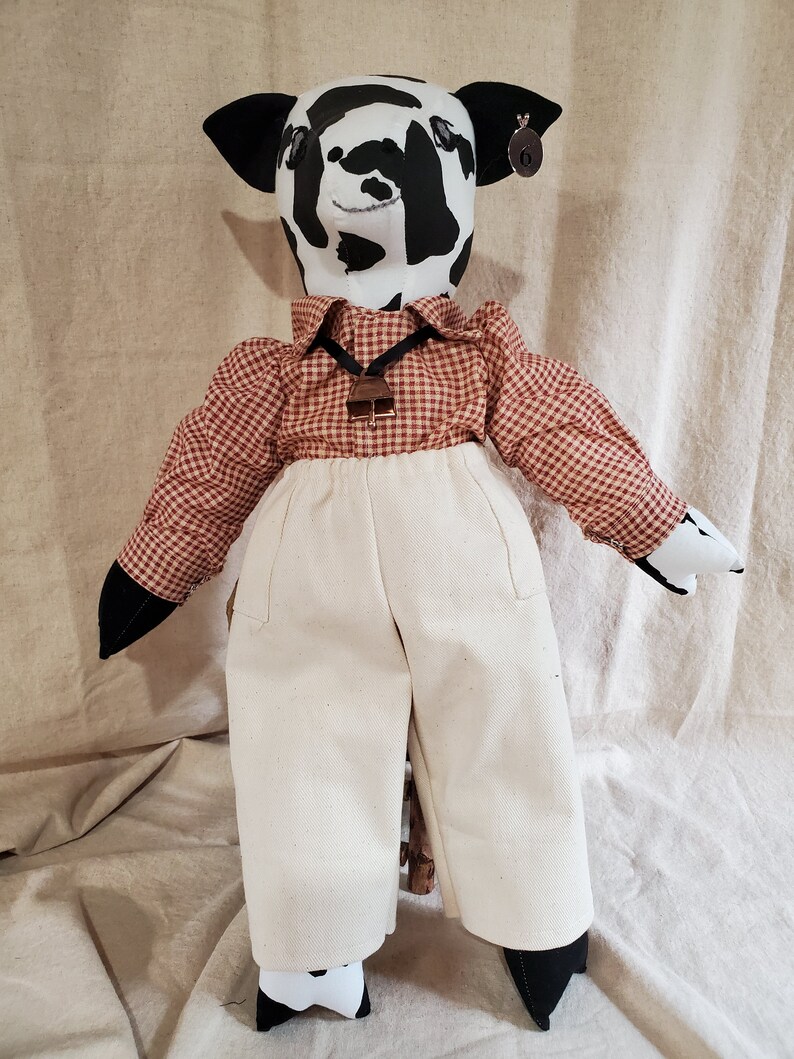 Handmade Stuffed Cow Doll: Embroidered Cotton Farm Animal - Etsy