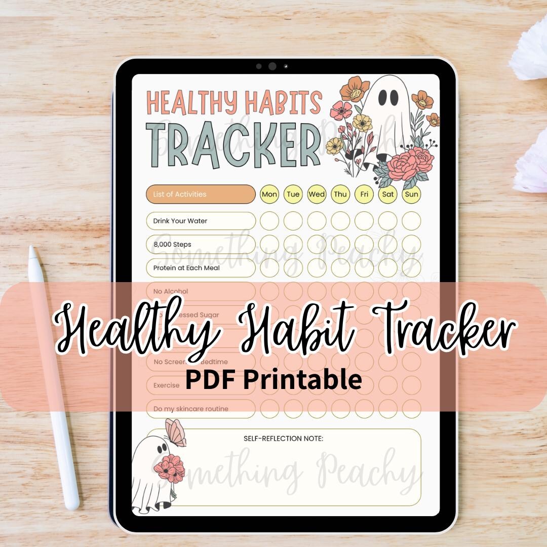 Floral Ghost Healthy Habit Tracker | Cute Spooky Tracker PDF | Digital ...