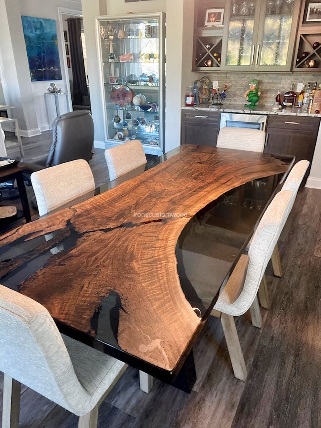 Smoke Epoxy Walnut Table, Live Edge Dining Table, Custom Walnut Slab ...