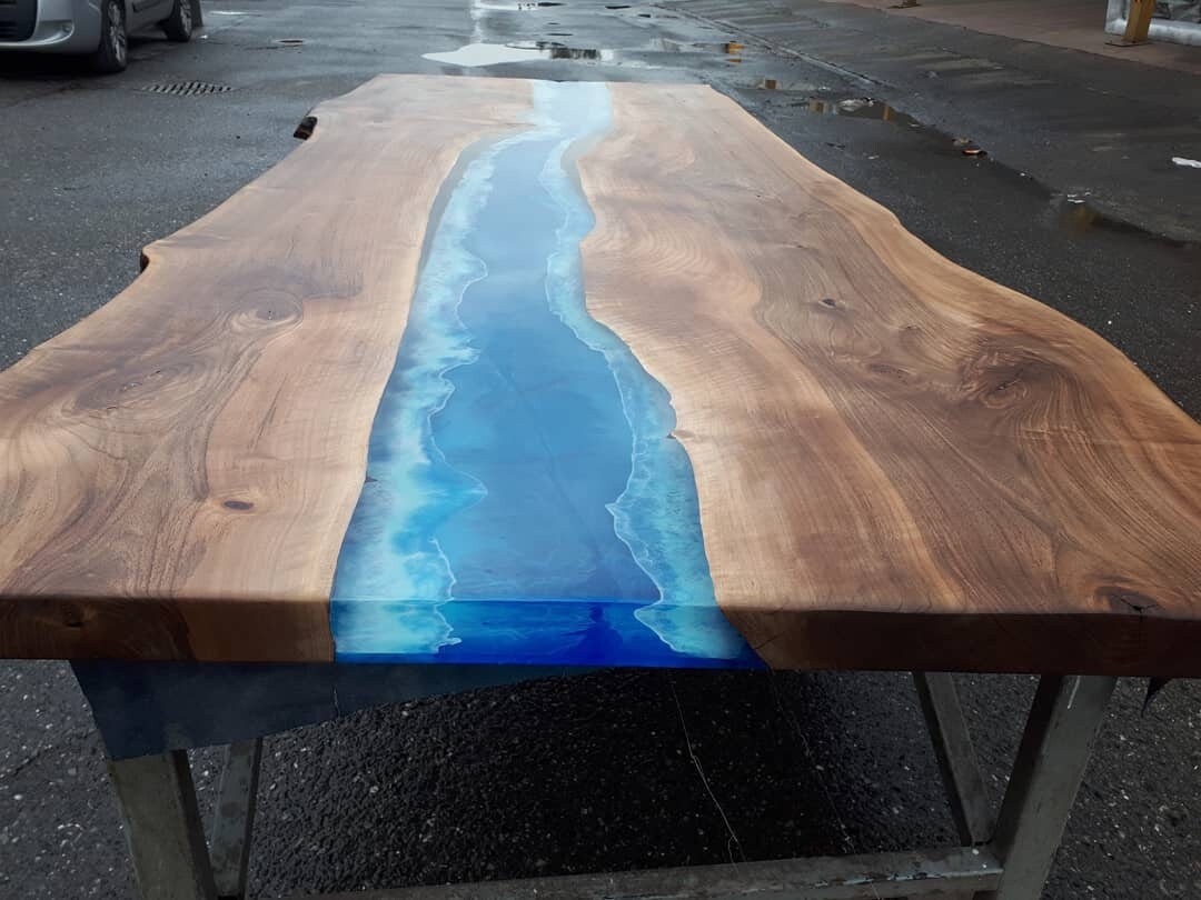 Custom Deep Blue Ocean Epoxy Table, Dining Epoxy Table, Blue Resin Live ...