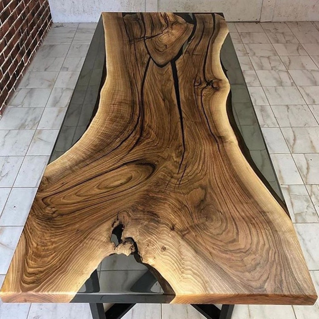 Smoke Epoxy Table, Custom Resin Table, Kitchen Dining Table, Walnut ...