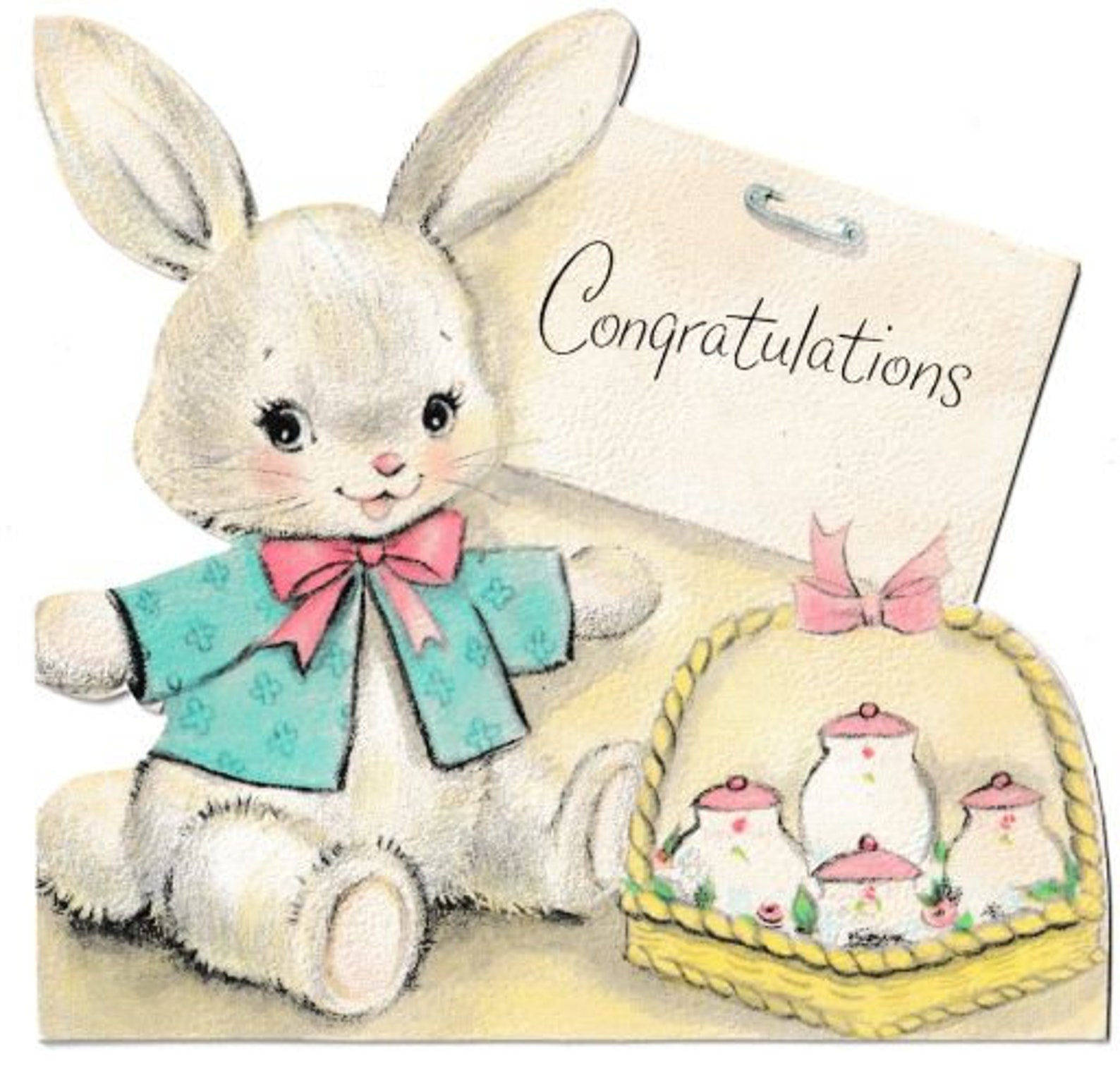 Retro Bunny Greeting Card Clipart Baby Congratulations Digital Download ...