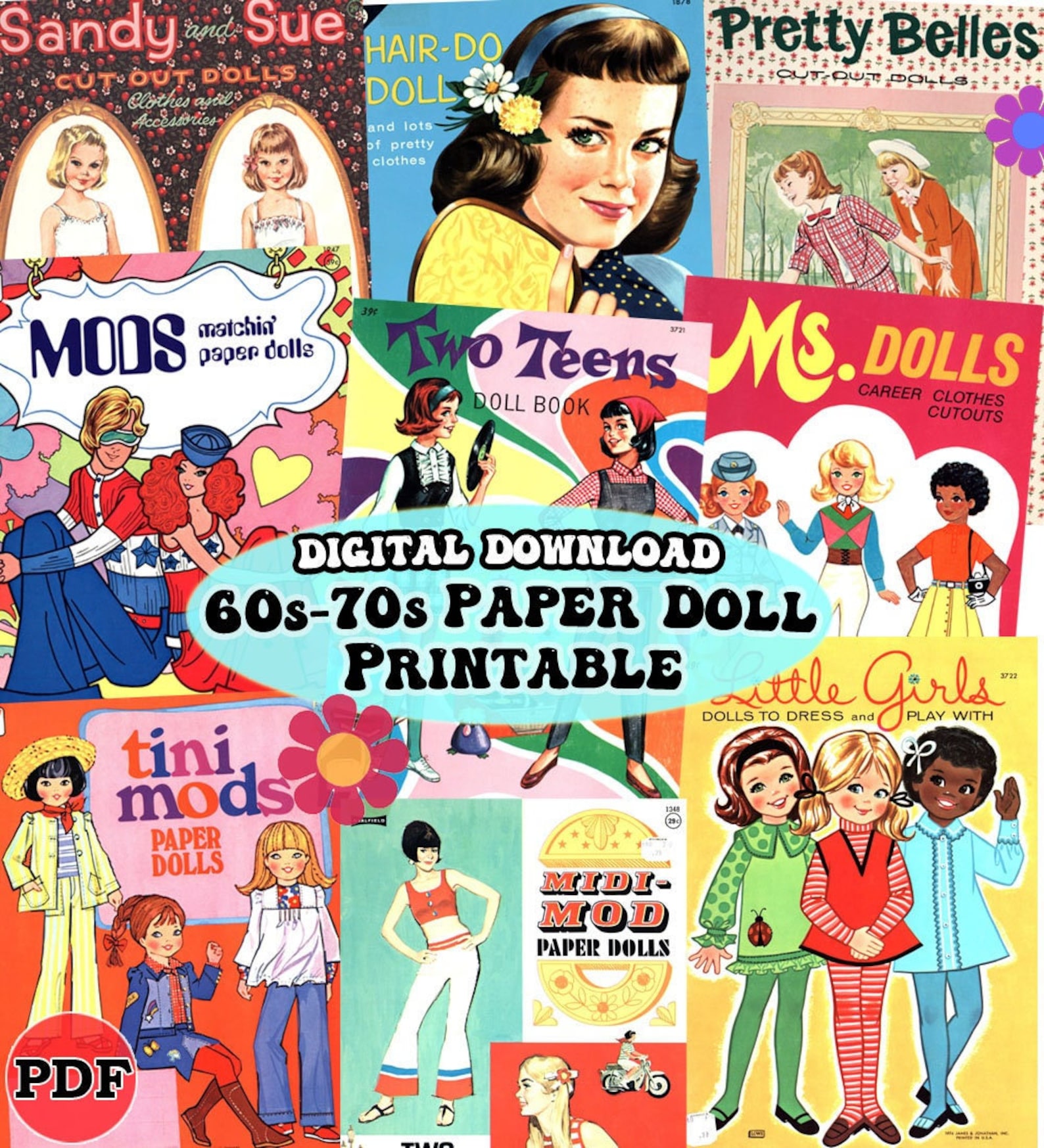 Paper Doll Bundle 9 PDF Printable Digital Download 60s 70s - Etsy