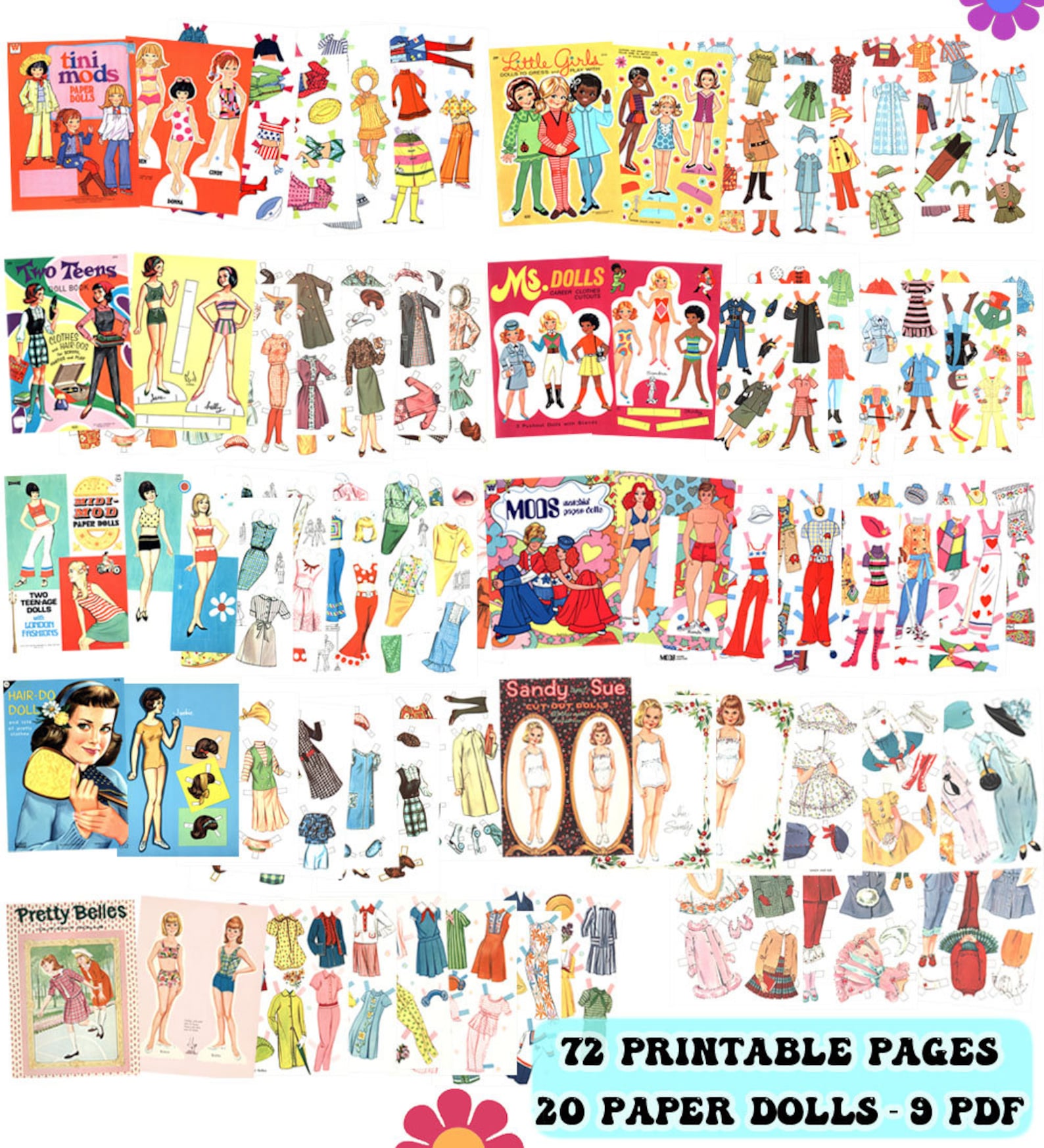 Paper Doll Bundle 9 PDF Printable Digital Download 60s 70s - Etsy